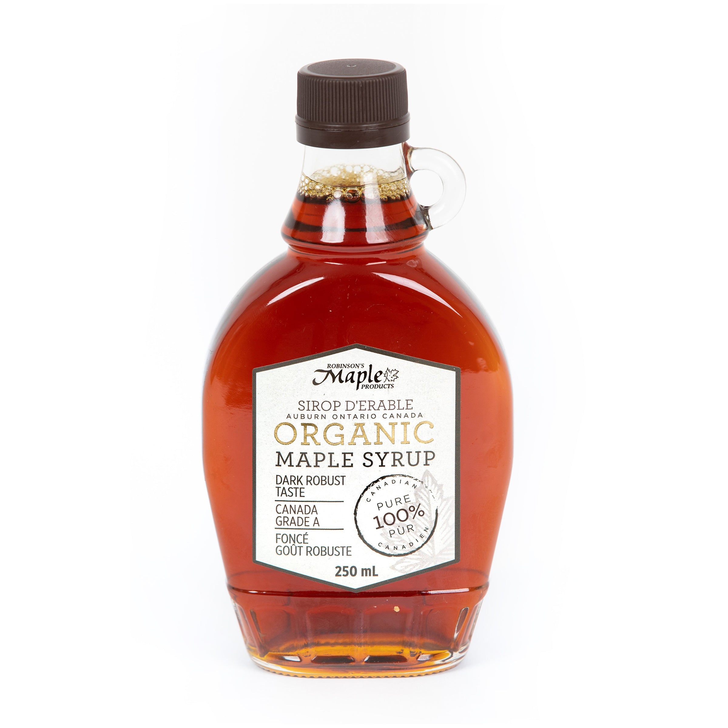 250 mL Glass Organic Dark Maple Syrup – Robinsons Maple Products